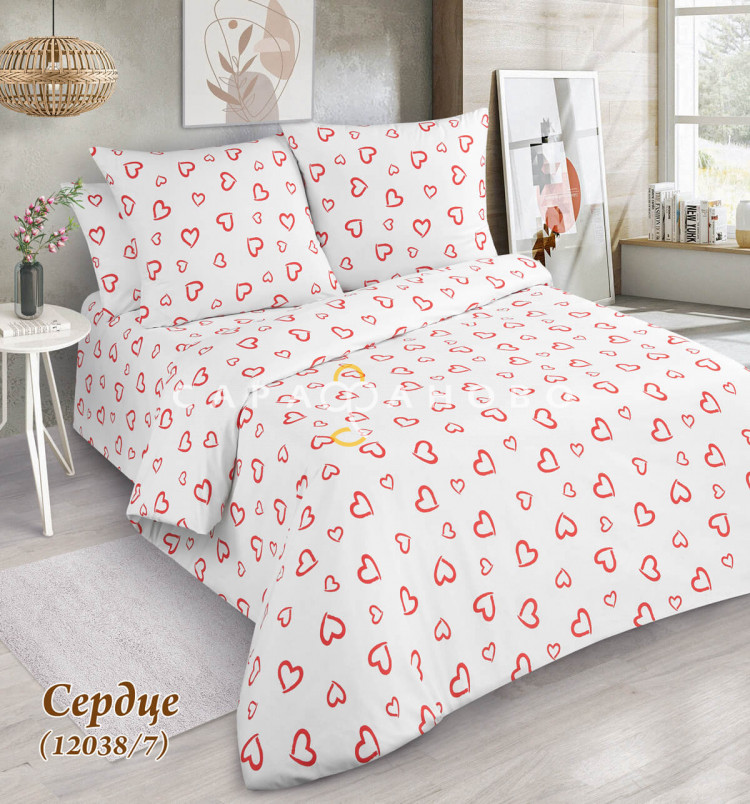 Ткань Поплин 220 см 115 гр рис Сердце вид 7 белый - купить оптом от ...